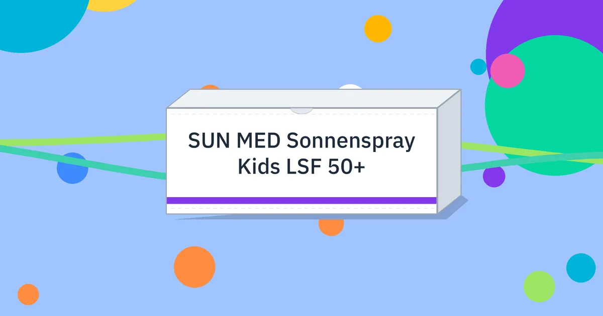 Symbolbild: Packung mit der Aufschrift SUN MED Sonnenspray Kids LSF 50+ (PZN 18735943) – Verfügbarkeit und Bezug in Apotheken in Frankfurt am Main