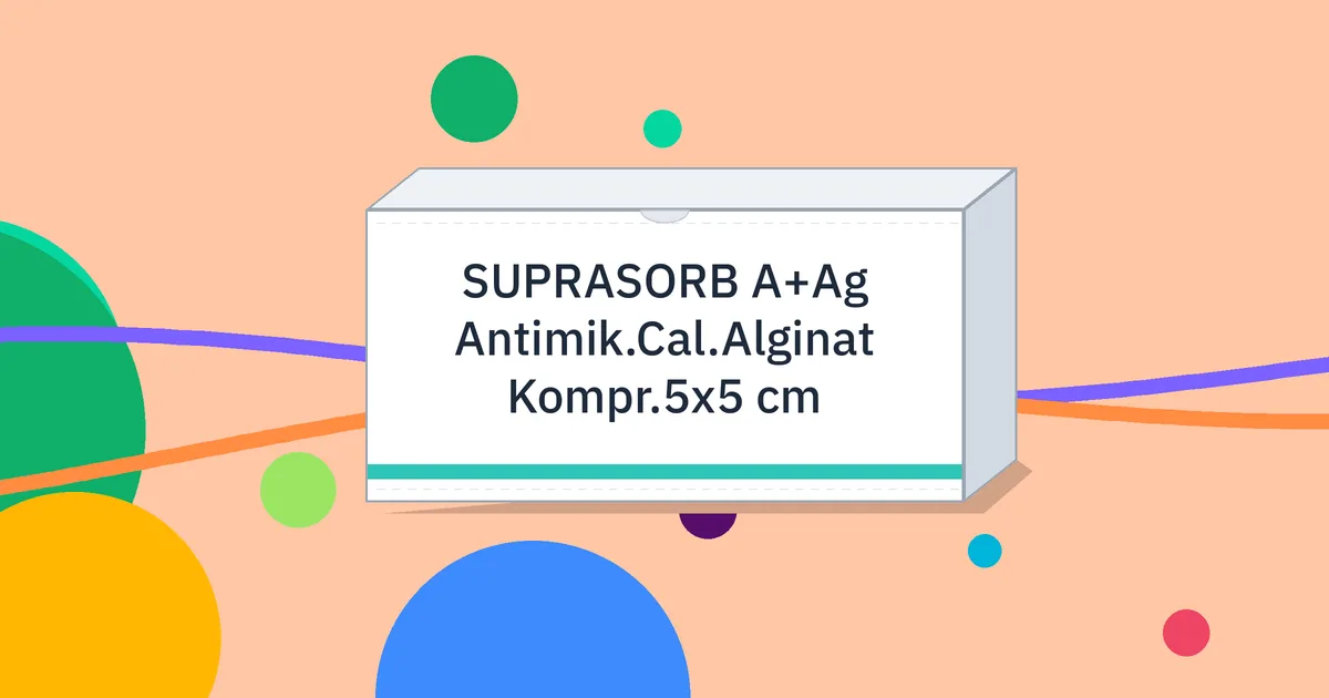 Symbolbild: Packung mit der Aufschrift SUPRASORB A+Ag Antimik.Cal.Alginat Kompr.5x5 cm (PZN 05995714) – Verfügbarkeit und Bezug in Apotheken in Frankfurt am Main