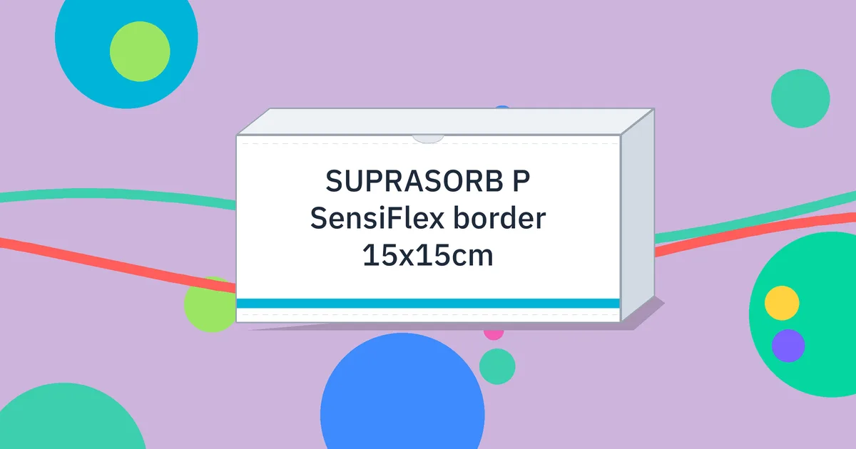 Symbolbild: Packung mit der Aufschrift SUPRASORB P SensiFlex border 15x15cm (PZN 20693548) – Verfügbarkeit und Bezug in Apotheken in Frankfurt am Main