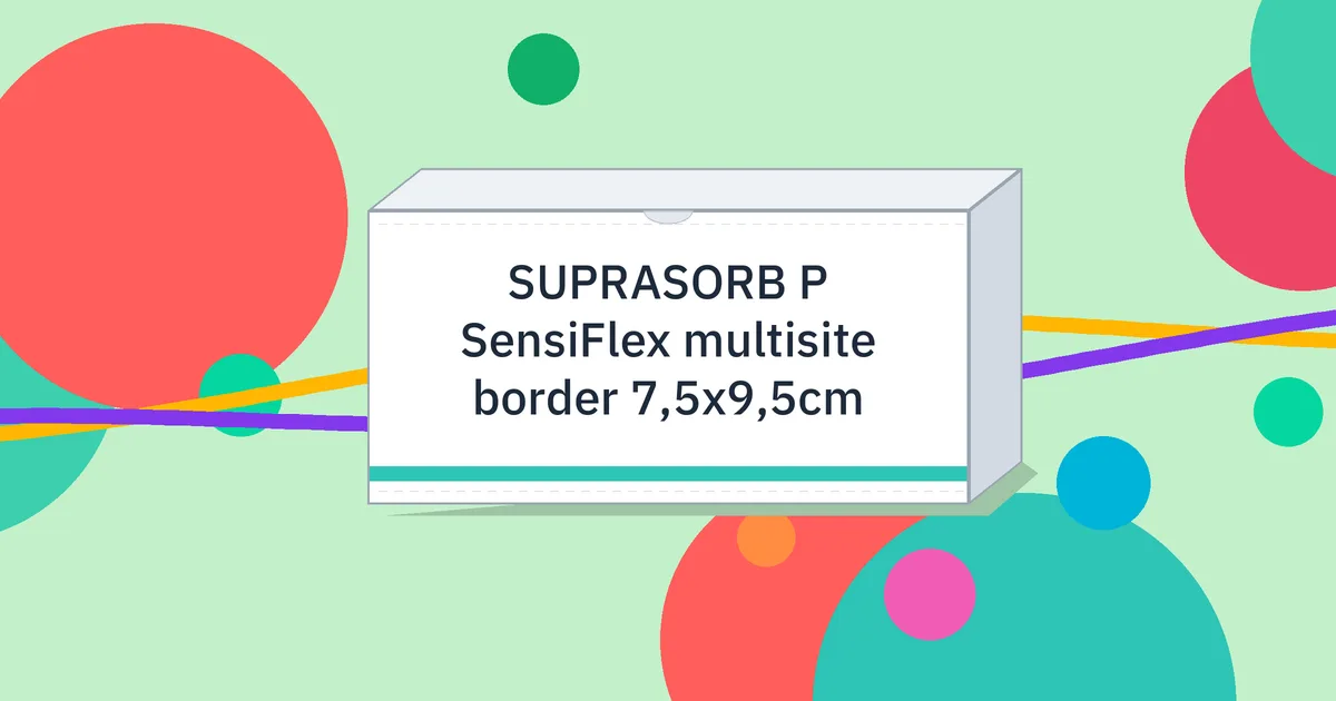 Symbolbild: Packung mit der Aufschrift SUPRASORB P SensiFlex multisite border 7,5x9,5cm (PZN 20223386) – Verfügbarkeit und Bezug in Apotheken in Frankfurt am Main