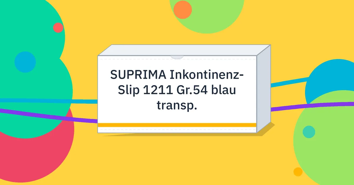 Symbolbild: Packung mit der Aufschrift SUPRIMA Inkontinenz-Slip 1211 Gr.54 blau transp. (PZN 01365991) – Verfügbarkeit und Bezug in Apotheken in Frankfurt am Main