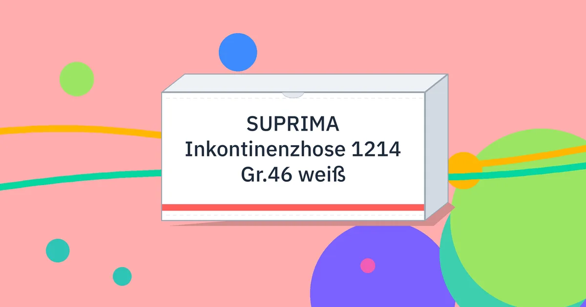 Symbolbild: Packung mit der Aufschrift SUPRIMA Inkontinenzhose 1214 Gr.46 weiß (PZN 02852546) – Verfügbarkeit und Bezug in Apotheken in Frankfurt am Main