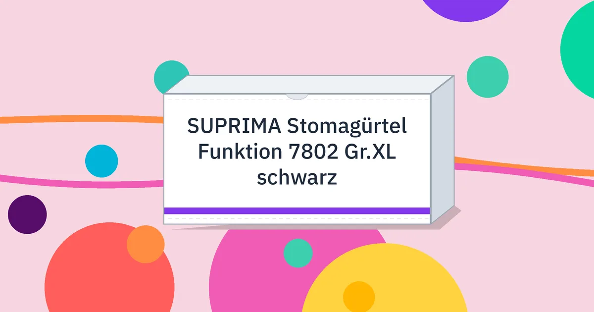 Symbolbild: Packung mit der Aufschrift SUPRIMA Stomagürtel Funktion 7802 Gr.XL schwarz (PZN 11545139) – Verfügbarkeit und Bezug in Apotheken in Frankfurt am Main