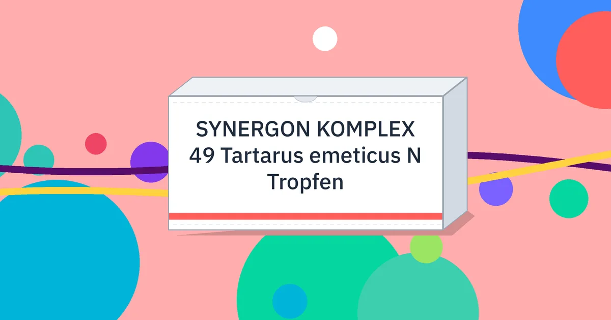 Symbolbild: Packung mit der Aufschrift SYNERGON KOMPLEX 49 Tartarus emeticus N Tropfen (PZN 03633496) – Verfügbarkeit und Bezug in Apotheken in Frankfurt am Main