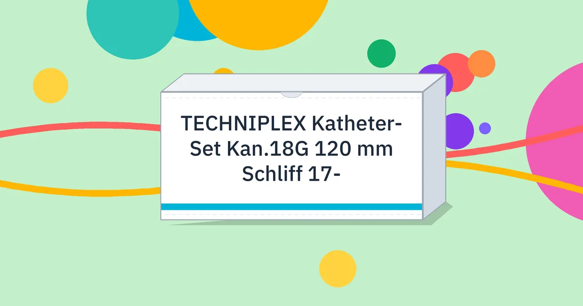 Symbolbild: Packung mit der Aufschrift TECHNIPLEX Katheter-Set Kan.18G 120 mm Schliff 17- (PZN 04481640) – Verfügbarkeit und Bezug in Apotheken in Frankfurt am Main