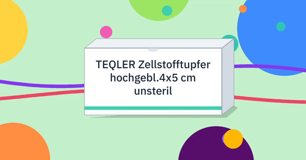 Symbolbild: Packung mit der Aufschrift TEQLER Zellstofftupfer hochgebl.4x5 cm unsteril (PZN 17527639) – Verfügbarkeit und Bezug in Apotheken in Frankfurt am Main