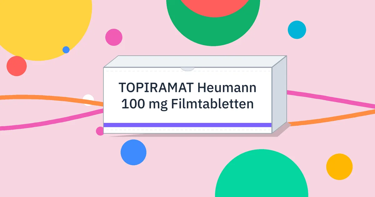 Symbolbild: Packung mit der Aufschrift TOPIRAMAT Heumann 100 mg Filmtabletten (PZN 03327894) – Verfügbarkeit und Bezug in Apotheken in Frankfurt am Main