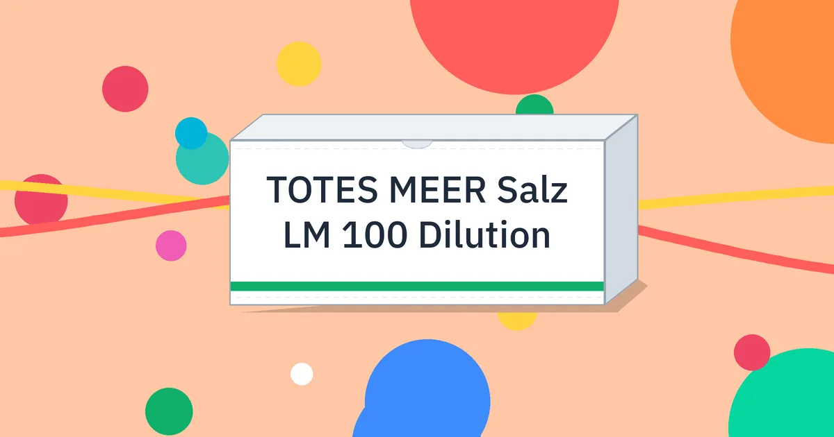 Symbolbild: Packung mit der Aufschrift TOTES MEER Salz LM 100 Dilution (PZN 13226467) – Verfügbarkeit und Bezug in Apotheken in Frankfurt am Main