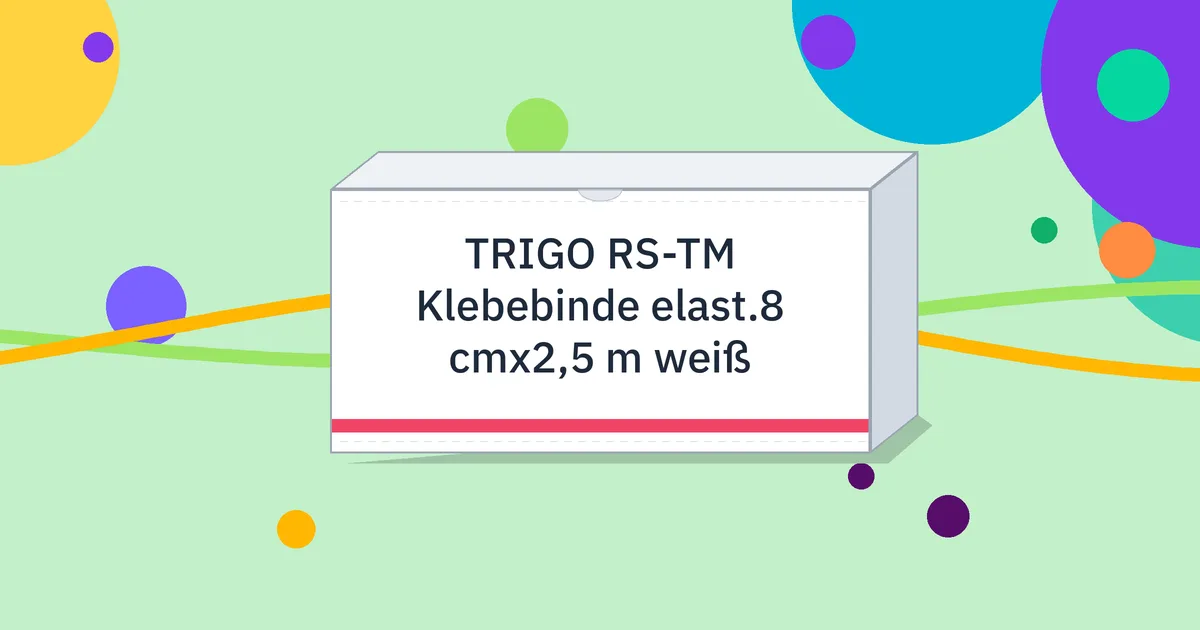 Symbolbild: Packung mit der Aufschrift TRIGO RS-TM Klebebinde elast.8 cmx2,5 m weiß (PZN 13153320) – Verfügbarkeit und Bezug in Apotheken in Frankfurt am Main