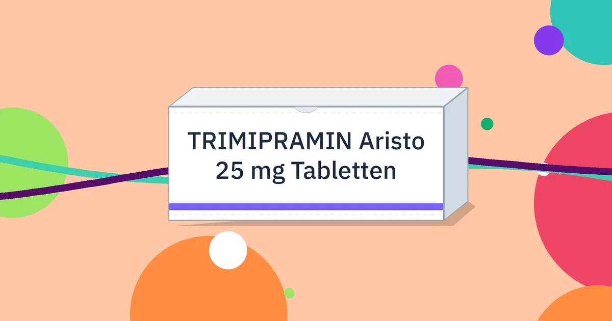 Symbolbild: Packung mit der Aufschrift TRIMIPRAMIN Aristo 25 mg Tabletten (PZN 11156142) – Verfügbarkeit und Bezug in Apotheken in Frankfurt am Main