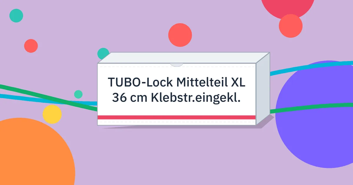 Symbolbild: Packung mit der Aufschrift TUBO-Lock Mittelteil XL 36 cm Klebstr.eingekl. (PZN 18796181) – Verfügbarkeit und Bezug in Apotheken in Frankfurt am Main
