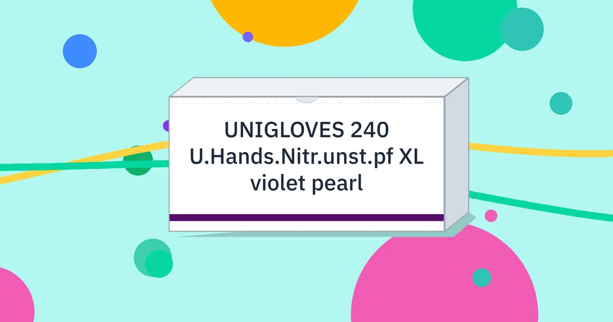 Symbolbild: Packung mit der Aufschrift UNIGLOVES 240 U.Hands.Nitr.unst.pf XL violet pearl (PZN 18101776) – Verfügbarkeit und Bezug in Apotheken in Frankfurt am Main