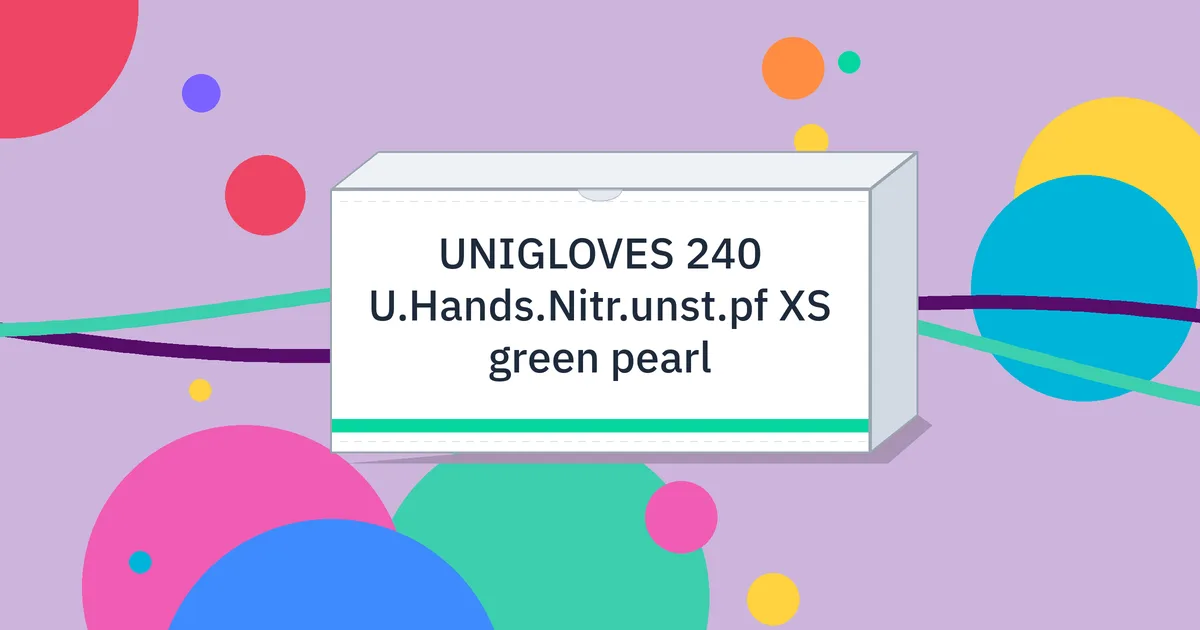 Symbolbild: Packung mit der Aufschrift UNIGLOVES 240 U.Hands.Nitr.unst.pf XS green pearl (PZN 18101434) – Verfügbarkeit und Bezug in Apotheken in Frankfurt am Main