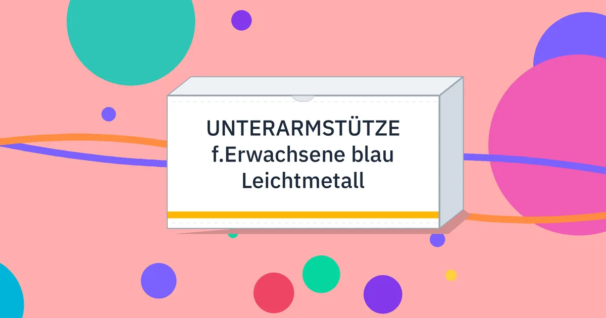 Symbolbild: Packung mit der Aufschrift UNTERARMSTÜTZE f.Erwachsene blau Leichtmetall (PZN 03051073) – Verfügbarkeit und Bezug in Apotheken in Frankfurt am Main