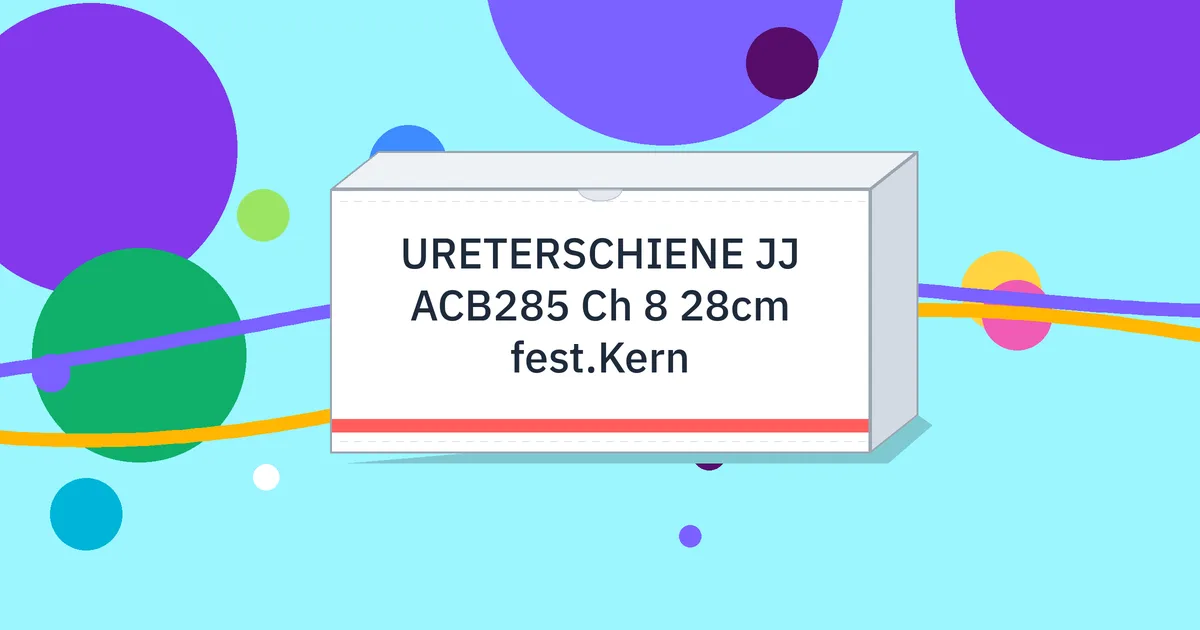 Symbolbild: Packung mit der Aufschrift URETERSCHIENE JJ ACB285 Ch 8 28cm fest.Kern (PZN 01358287) – Verfügbarkeit und Bezug in Apotheken in Frankfurt am Main