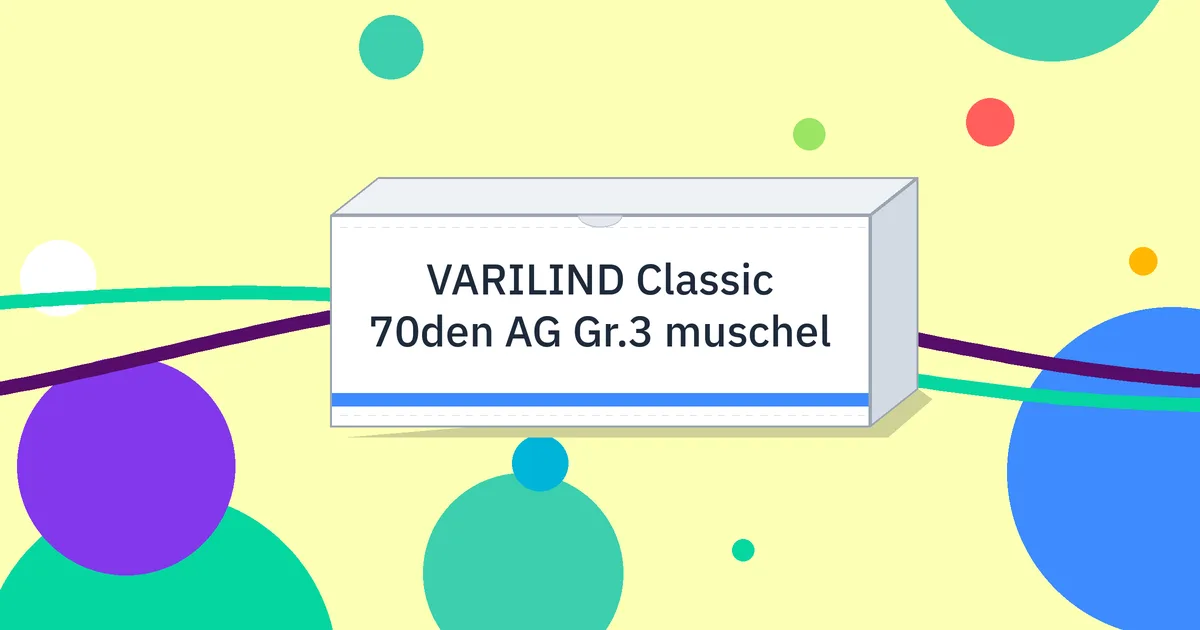 Symbolbild: Packung mit der Aufschrift VARILIND Classic 70den AG Gr.3 muschel (PZN 09521752) – Verfügbarkeit und Bezug in Apotheken in Frankfurt am Main