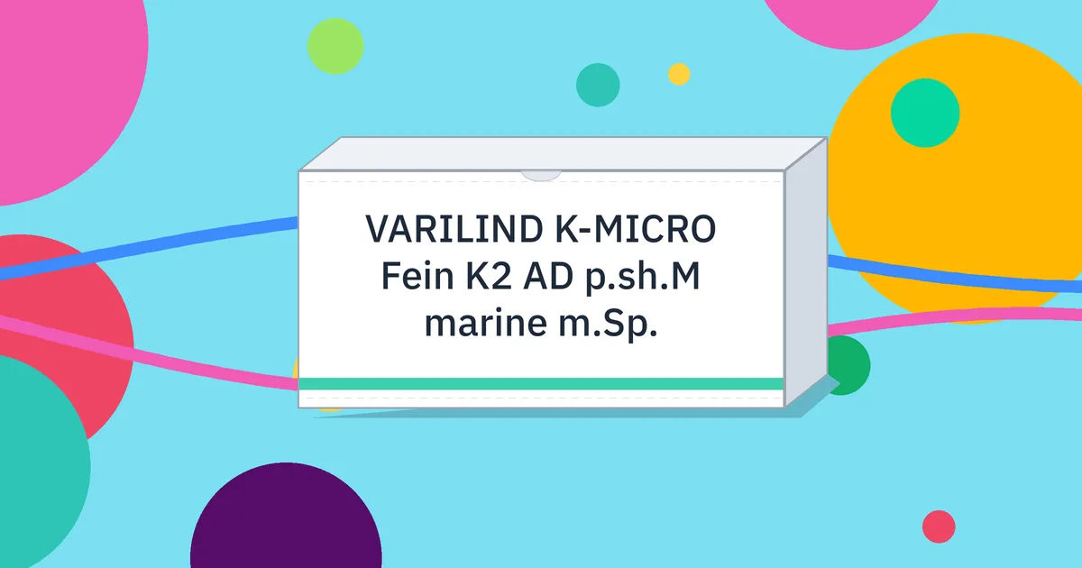 Symbolbild: Packung mit der Aufschrift VARILIND K-MICRO Fein K2 AD p.sh.M marine m.Sp. (PZN 20558661) – Verfügbarkeit und Bezug in Apotheken in Frankfurt am Main