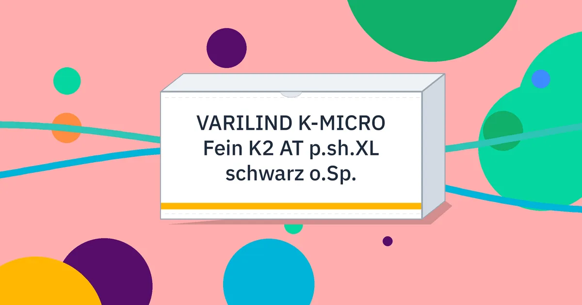 Symbolbild: Packung mit der Aufschrift VARILIND K-MICRO Fein K2 AT p.sh.XL schwarz o.Sp. (PZN 20553965) – Verfügbarkeit und Bezug in Apotheken in Frankfurt am Main