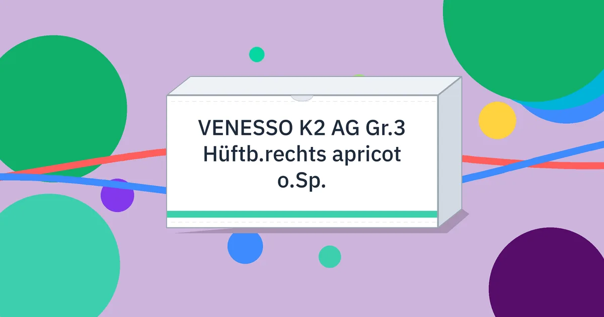 Symbolbild: Packung mit der Aufschrift VENESSO K2 AG Gr.3 Hüftb.rechts apricot o.Sp. (PZN 03271797) – Verfügbarkeit und Bezug in Apotheken in Frankfurt am Main