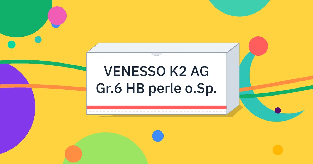 Symbolbild: Packung mit der Aufschrift VENESSO K2 AG Gr.6 HB perle o.Sp. (PZN 03264981) – Verfügbarkeit und Bezug in Apotheken in Frankfurt am Main