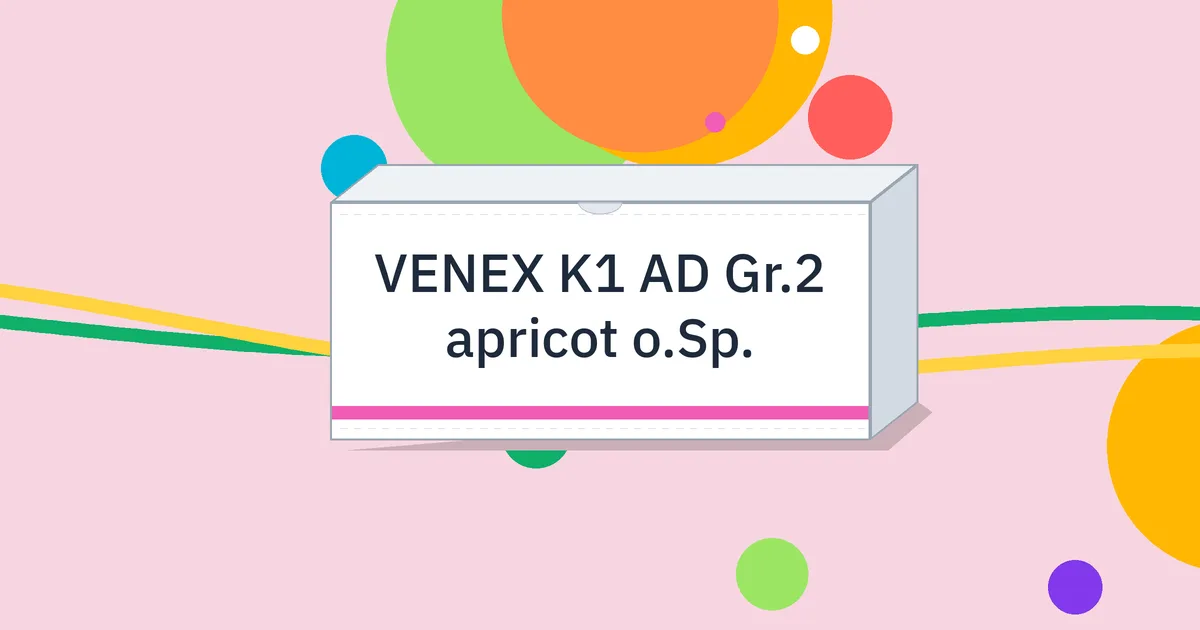 Symbolbild: Packung mit der Aufschrift VENEX K1 AD Gr.2 apricot o.Sp. (PZN 03185543) – Verfügbarkeit und Bezug in Apotheken in Frankfurt am Main