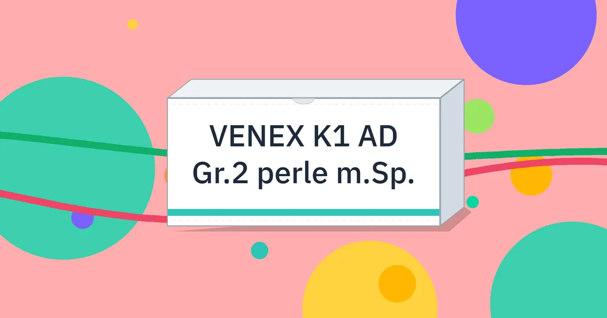 Symbolbild: Packung mit der Aufschrift VENEX K1 AD Gr.2 perle m.Sp. (PZN 03183722) – Verfügbarkeit und Bezug in Apotheken in Frankfurt am Main