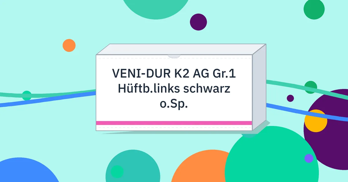 Symbolbild: Packung mit der Aufschrift VENI-DUR K2 AG Gr.1 Hüftb.links schwarz o.Sp. (PZN 03254244) – Verfügbarkeit und Bezug in Apotheken in Frankfurt am Main