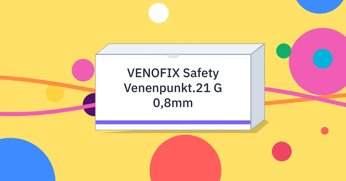 Symbolbild: Packung mit der Aufschrift VENOFIX Safety Venenpunkt.21 G 0,8mm (PZN 00328410) – Verfügbarkeit und Bezug in Apotheken in Frankfurt am Main