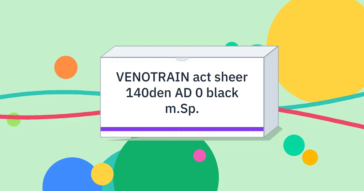 Symbolbild: Packung mit der Aufschrift VENOTRAIN act sheer 140den AD 0 black m.Sp. (PZN 16209185) – Verfügbarkeit und Bezug in Apotheken in Frankfurt am Main