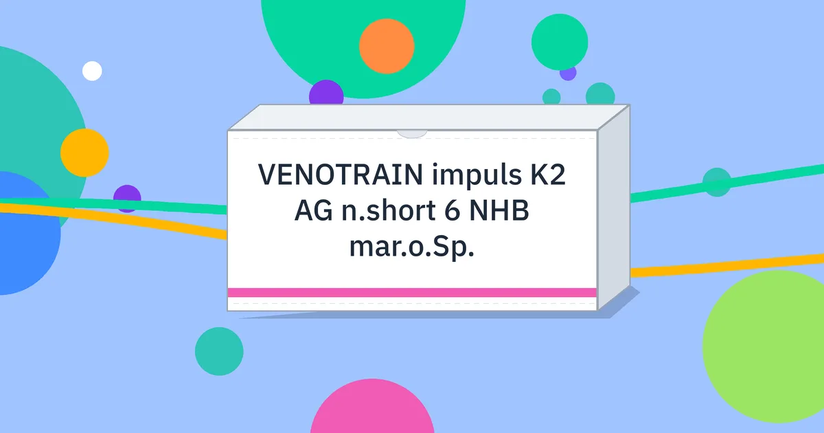 Symbolbild: Packung mit der Aufschrift VENOTRAIN impuls K2 AG n.short 6 NHB mar.o.Sp. (PZN 15214356) – Verfügbarkeit und Bezug in Apotheken in Frankfurt am Main
