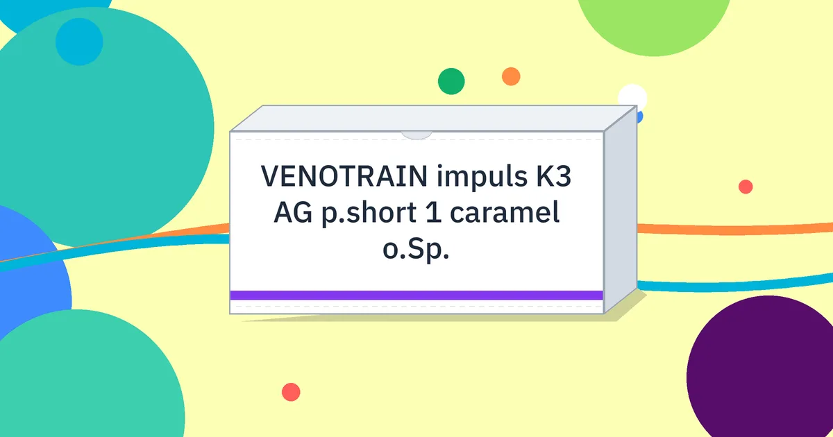 Symbolbild: Packung mit der Aufschrift VENOTRAIN impuls K3 AG p.short 1 caramel o.Sp. (PZN 08421310) – Verfügbarkeit und Bezug in Apotheken in Frankfurt am Main