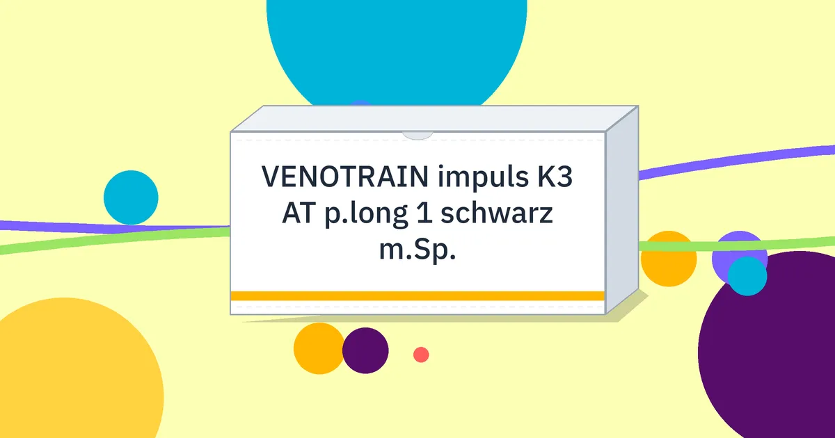 Symbolbild: Packung mit der Aufschrift VENOTRAIN impuls K3 AT p.long 1 schwarz m.Sp. (PZN 19356308) – Verfügbarkeit und Bezug in Apotheken in Frankfurt am Main