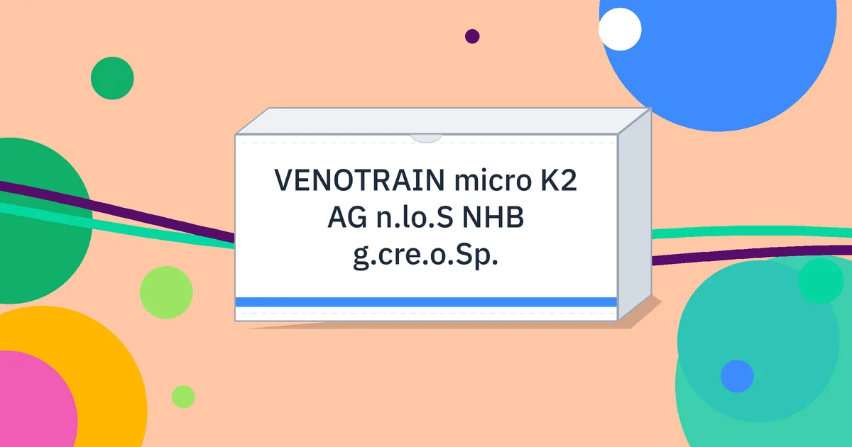 Symbolbild: Packung mit der Aufschrift VENOTRAIN micro K2 AG n.lo.S NHB g.cre.o.Sp. (PZN 05999190) – Verfügbarkeit und Bezug in Apotheken in Frankfurt am Main