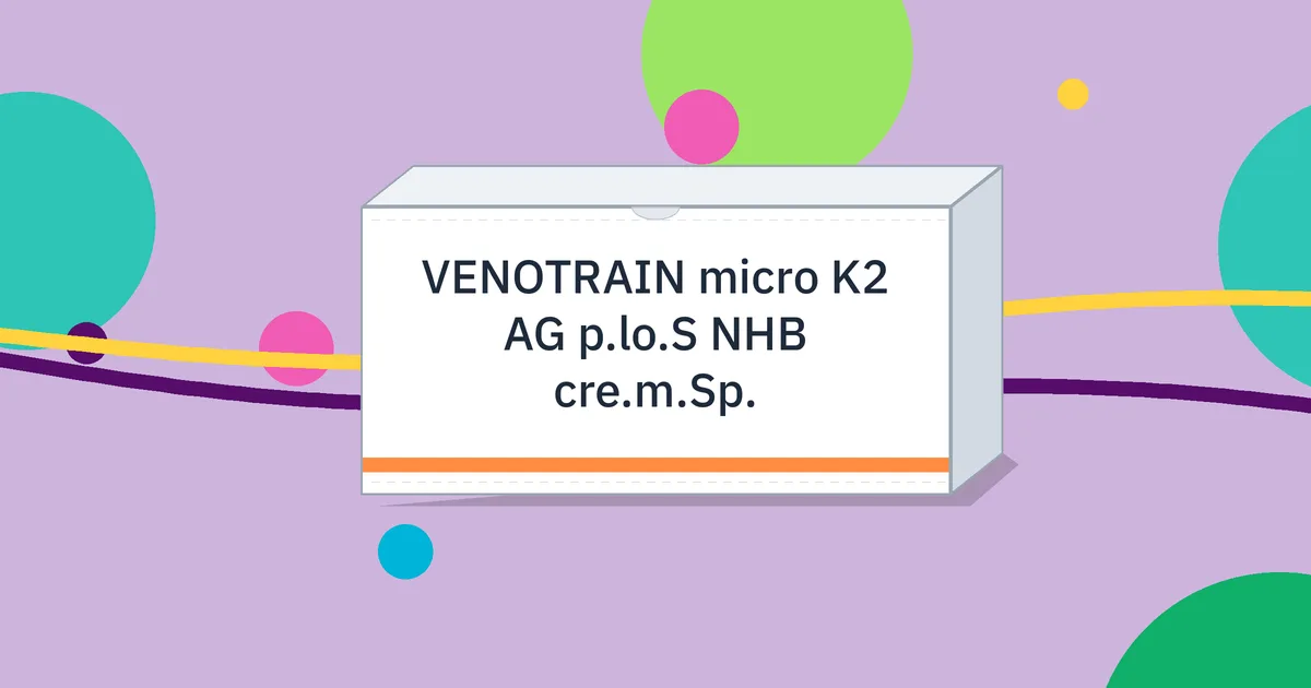 Symbolbild: Packung mit der Aufschrift VENOTRAIN micro K2 AG p.lo.S NHB cre.m.Sp. (PZN 02359082) – Verfügbarkeit und Bezug in Apotheken in Frankfurt am Main