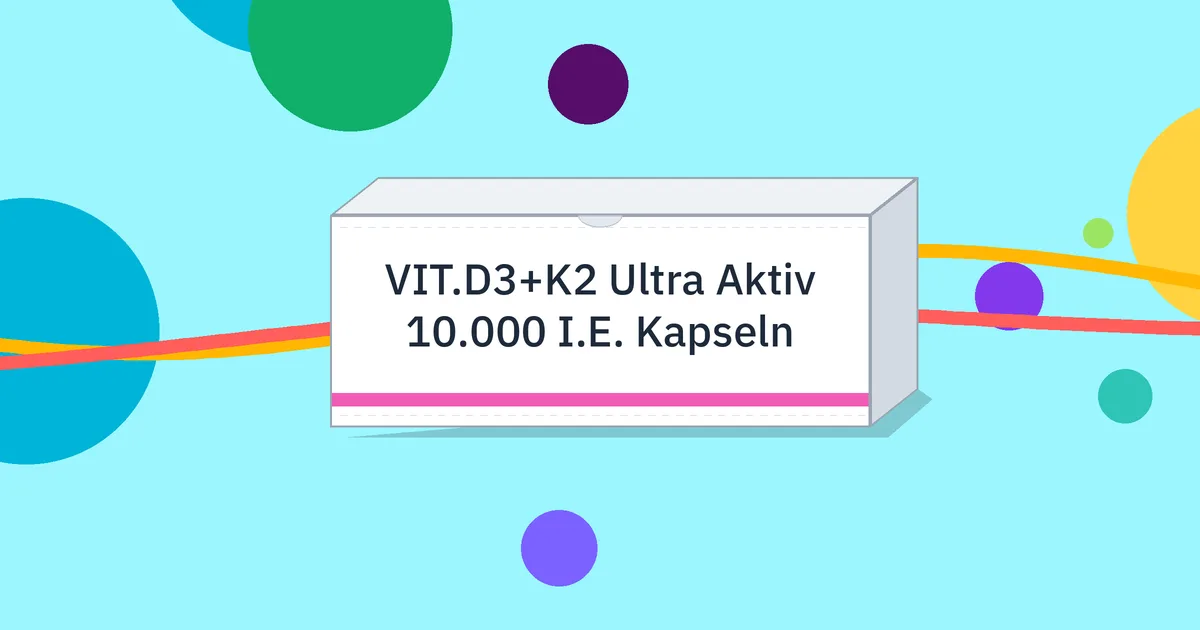 Symbolbild: Packung mit der Aufschrift VIT.D3+K2 Ultra Aktiv 10.000 I.E. Kapseln (PZN 13418698) – Verfügbarkeit und Bezug in Apotheken in Frankfurt am Main
