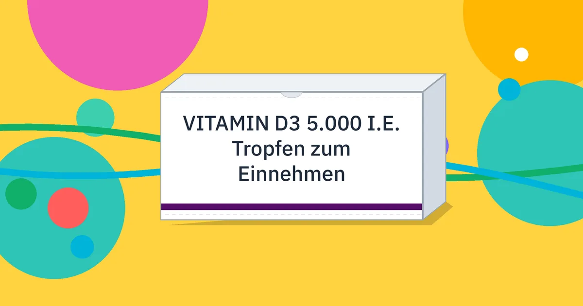 Symbolbild: Packung mit der Aufschrift VITAMIN D3 5.000 I.E. Tropfen zum Einnehmen (PZN 17568503) – Verfügbarkeit und Bezug in Apotheken in Frankfurt am Main