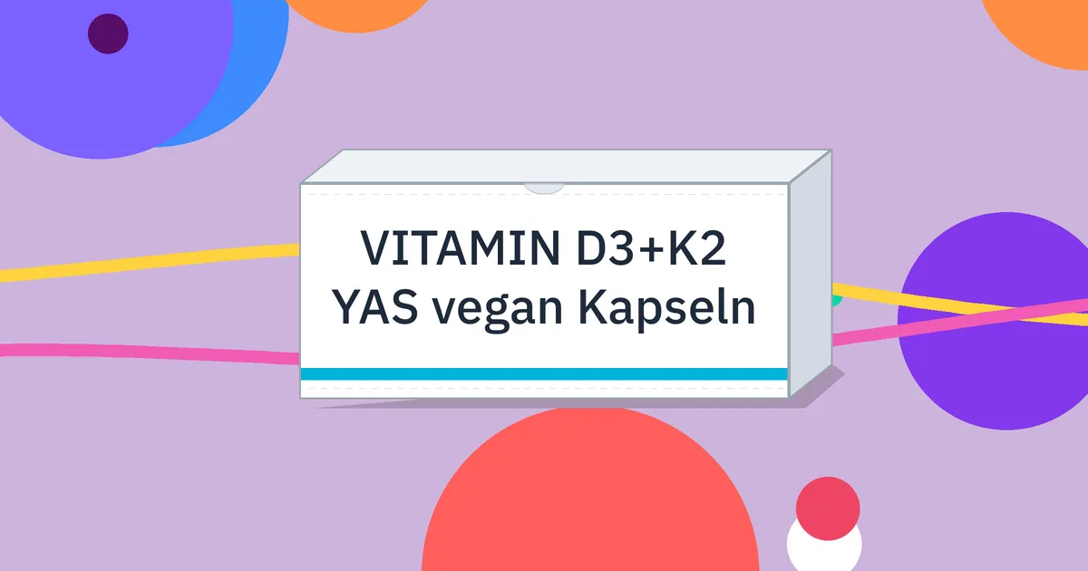 Symbolbild: Packung mit der Aufschrift VITAMIN D3+K2 YAS vegan Kapseln (PZN 19099780) – Verfügbarkeit und Bezug in Apotheken in Frankfurt am Main