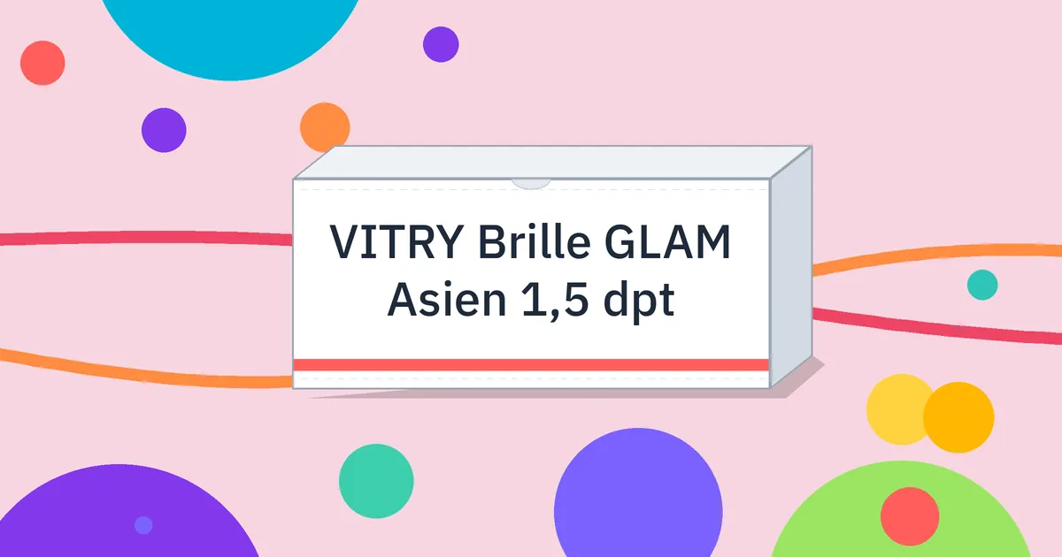 Symbolbild: Packung mit der Aufschrift VITRY Brille GLAM Asien 1,5 dpt (PZN 18017231) – Verfügbarkeit und Bezug in Apotheken in Frankfurt am Main