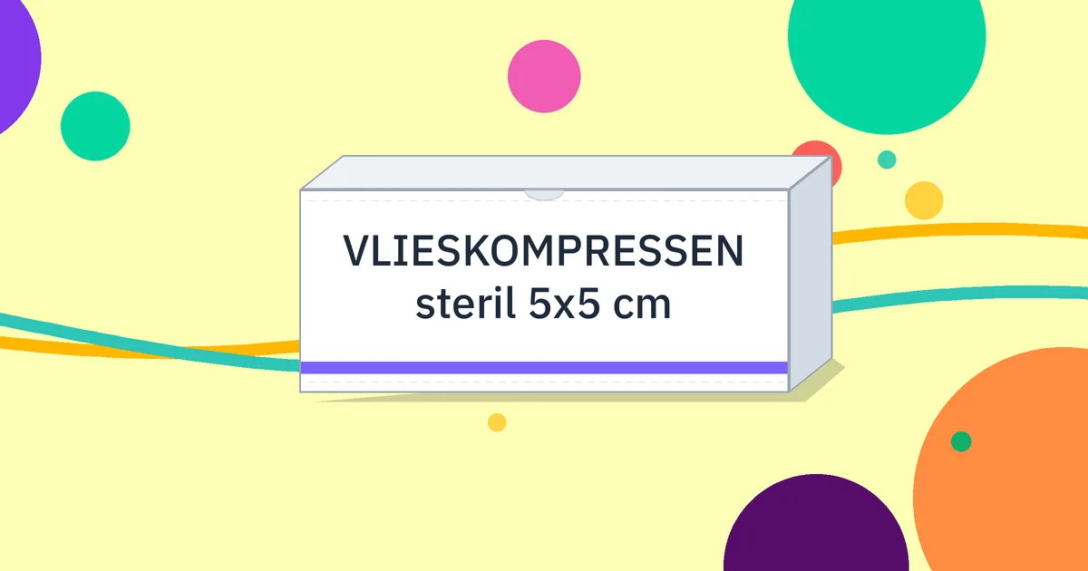 Symbolbild: Packung mit der Aufschrift VLIESKOMPRESSEN steril 5x5 cm (PZN 02067333) – Verfügbarkeit und Bezug in Apotheken in Frankfurt am Main