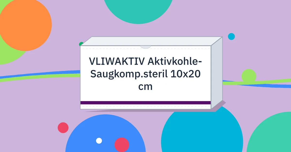 Symbolbild: Packung mit der Aufschrift VLIWAKTIV Aktivkohle-Saugkomp.steril 10x20 cm (PZN 16738015) – Verfügbarkeit und Bezug in Apotheken in Frankfurt am Main