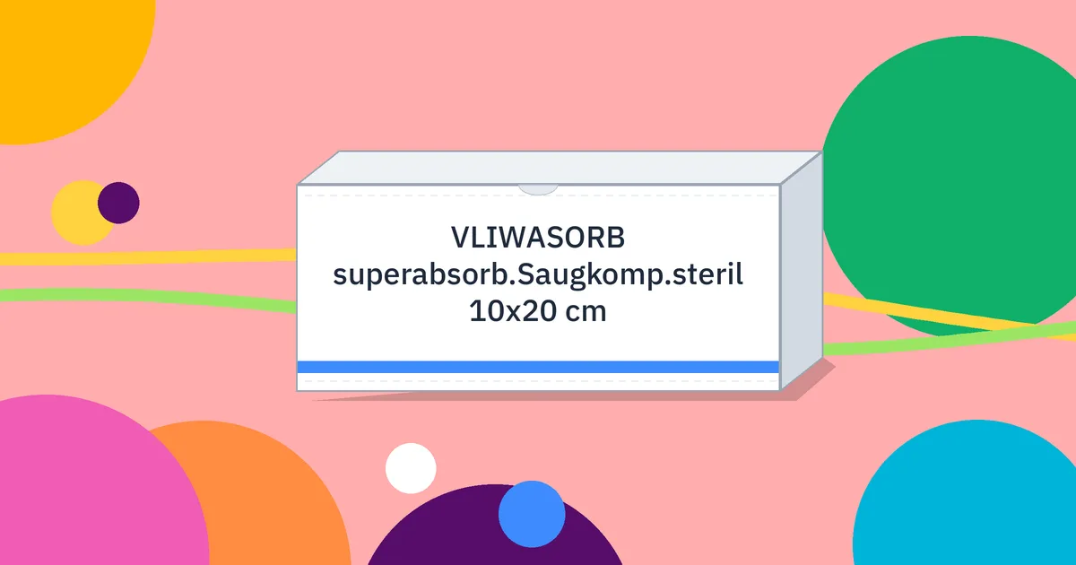 Symbolbild: Packung mit der Aufschrift VLIWASORB superabsorb.Saugkomp.steril 10x20 cm (PZN 16753776) – Verfügbarkeit und Bezug in Apotheken in Frankfurt am Main