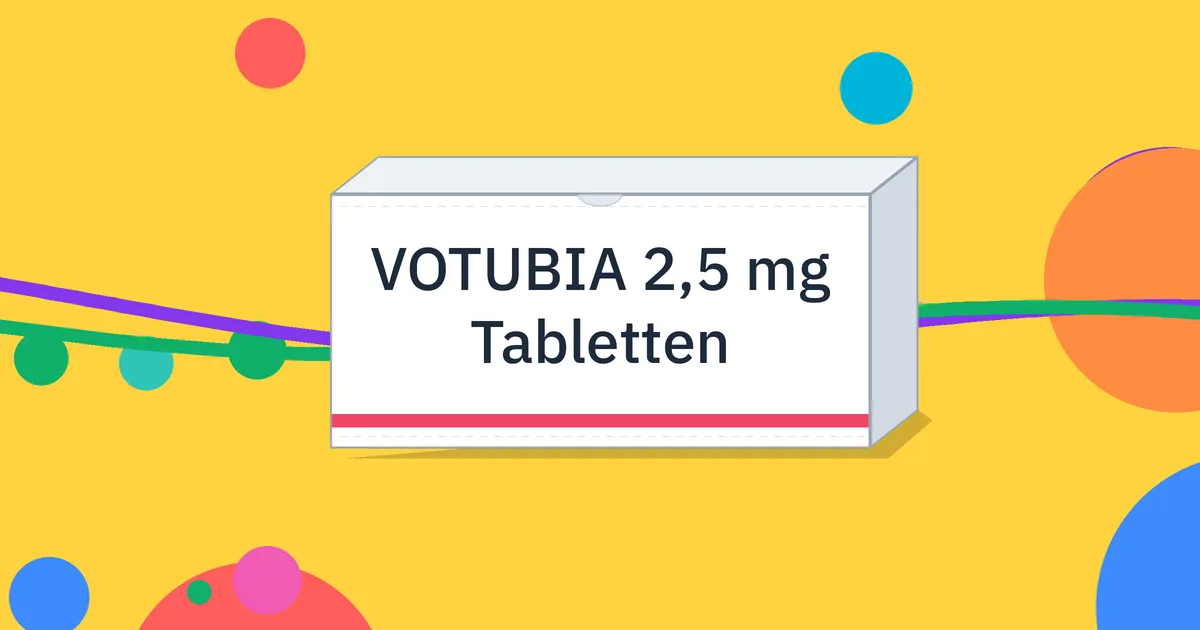 Symbolbild: Packung mit der Aufschrift VOTUBIA 2,5 mg Tabletten (PZN 18502771) – Verfügbarkeit und Bezug in Apotheken in Frankfurt am Main