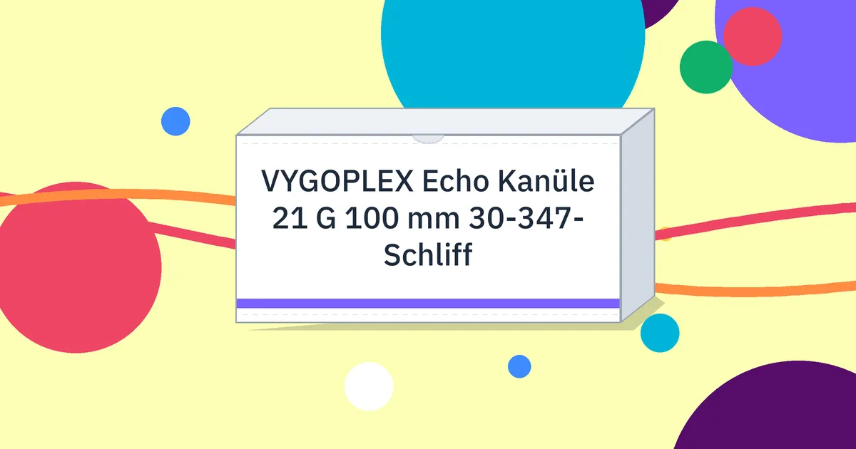 Symbolbild: Packung mit der Aufschrift VYGOPLEX Echo Kanüle 21 G 100 mm 30-347-Schliff (PZN 19817695) – Verfügbarkeit und Bezug in Apotheken in Frankfurt am Main