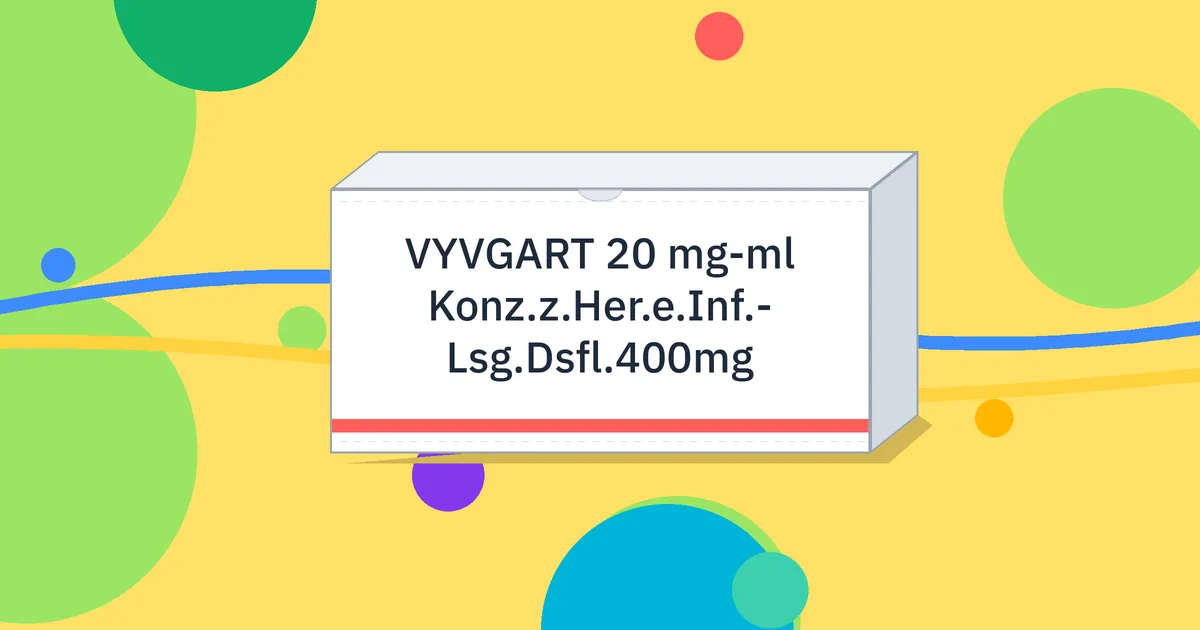 Symbolbild: Packung mit der Aufschrift VYVGART 20 mg-ml Konz.z.Her.e.Inf.-Lsg.Dsfl.400mg (PZN 17991288) – Verfügbarkeit und Bezug in Apotheken in Frankfurt am Main