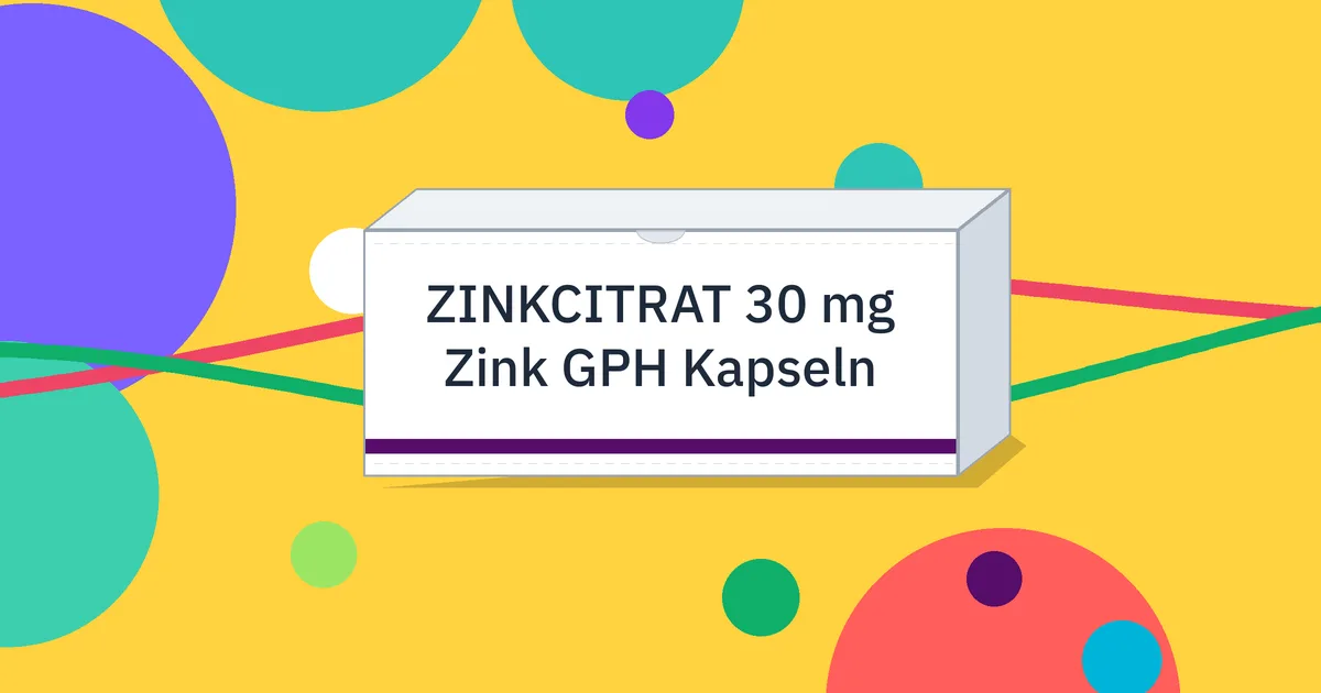 Symbolbild: Packung mit der Aufschrift ZINKCITRAT 30 mg Zink GPH Kapseln (PZN 20283968) – Verfügbarkeit und Bezug in Apotheken in Frankfurt am Main