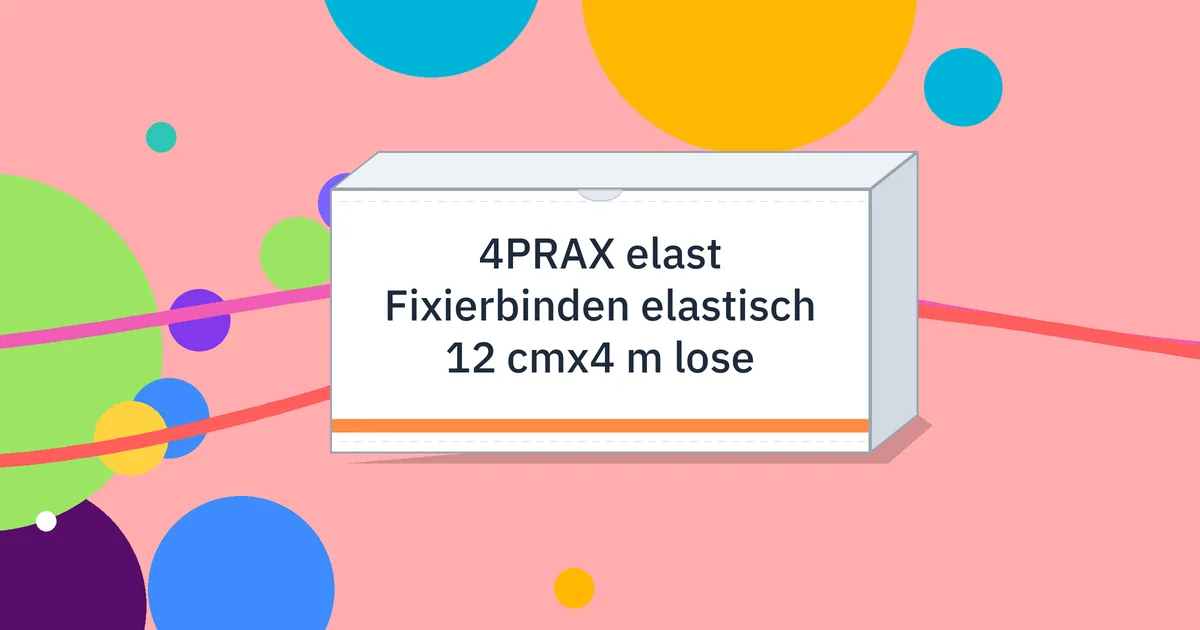 Symbolbild: Packung mit der Aufschrift 4PRAX elast Fixierbinden elastisch 12 cmx4 m lose (PZN 20230038) – Verfügbarkeit und Bezug in Apotheken in Frankfurt am Main