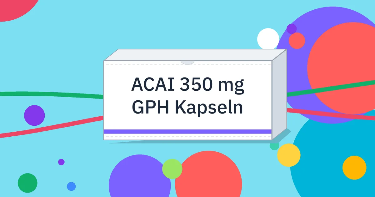 Symbolbild: Packung mit der Aufschrift ACAI 350 mg GPH Kapseln (PZN 09272289) – Verfügbarkeit und Bezug in Apotheken in Frankfurt am Main