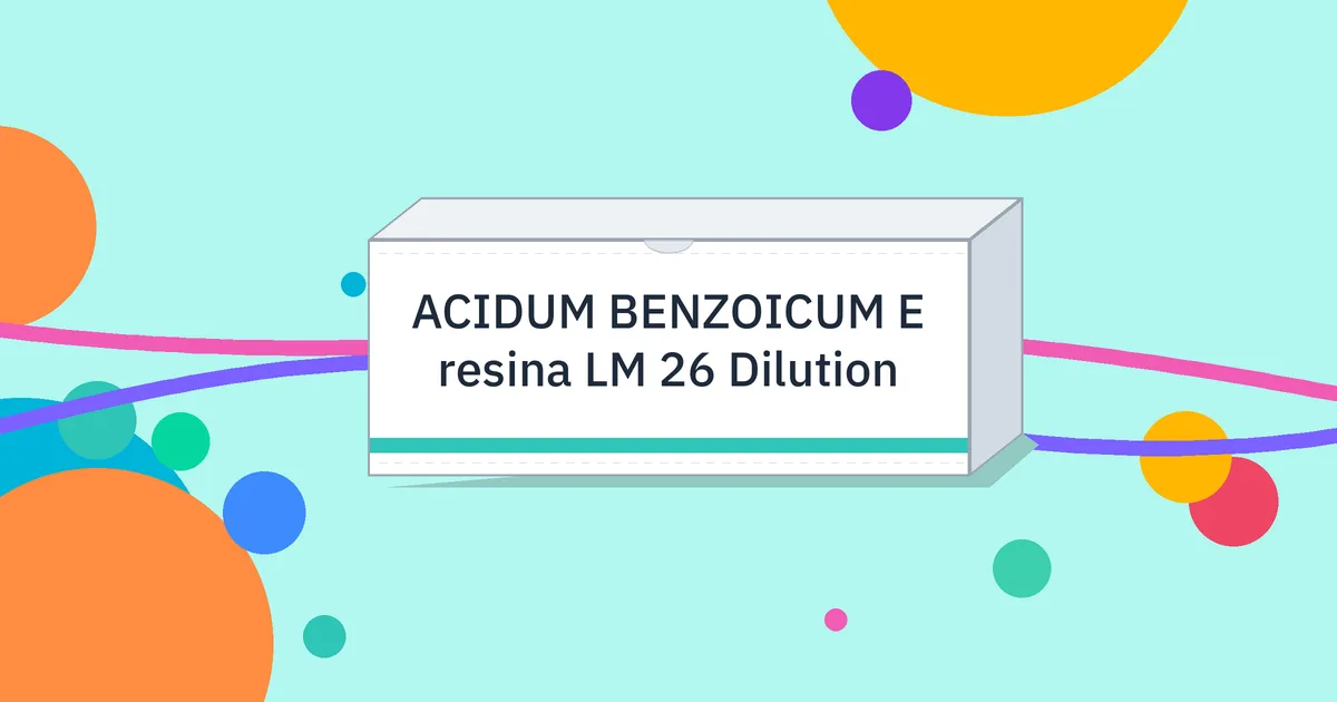 Symbolbild: Packung mit der Aufschrift ACIDUM BENZOICUM E resina LM 26 Dilution (PZN 16241786) – Verfügbarkeit und Bezug in Apotheken in Frankfurt am Main