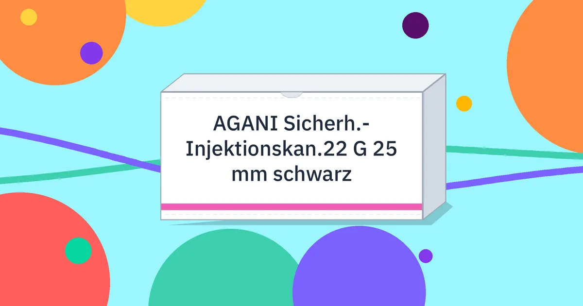 Symbolbild: Packung mit der Aufschrift AGANI Sicherh.-Injektionskan.22 G 25 mm schwarz (PZN 17630432) – Verfügbarkeit und Bezug in Apotheken in Frankfurt am Main