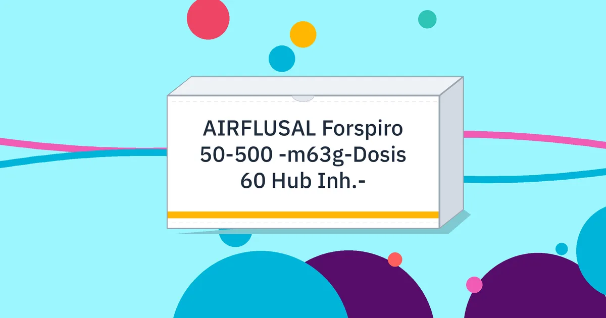 Symbolbild: Packung mit der Aufschrift AIRFLUSAL Forspiro 50-500 -m63g-Dosis 60 Hub Inh.- (PZN 16582062) – Verfügbarkeit und Bezug in Apotheken in Frankfurt am Main